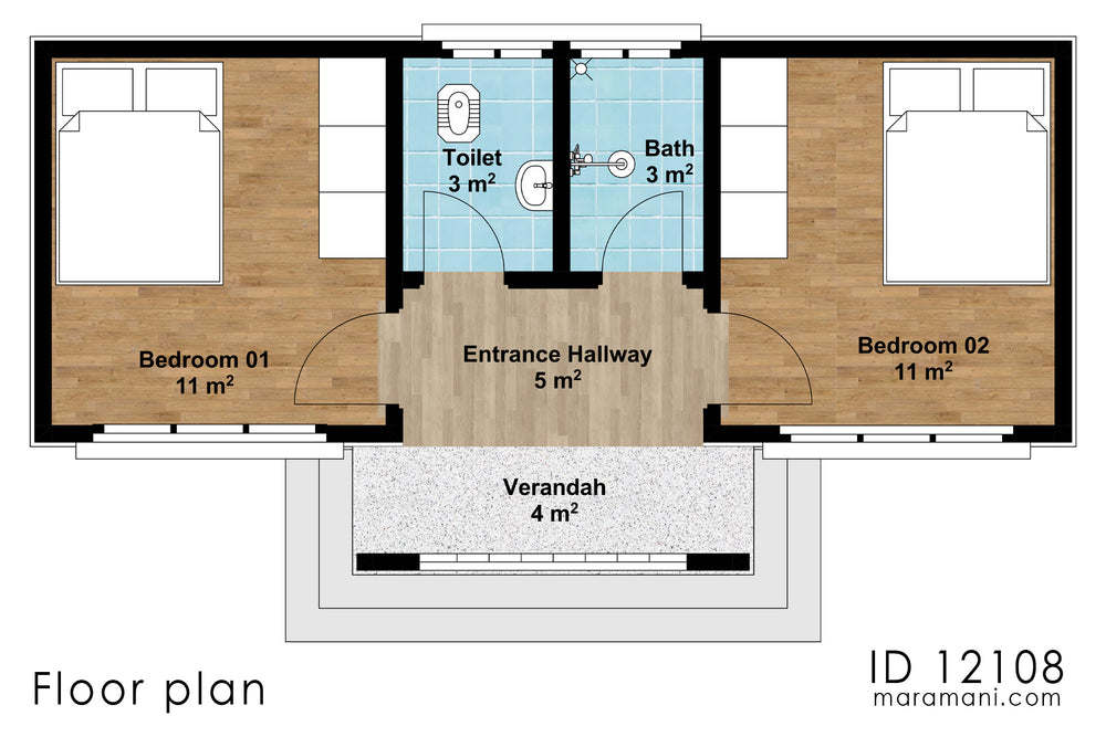 2 Bedroom Staff Quarters House Plan - ID 12108 - Designs by Maramani