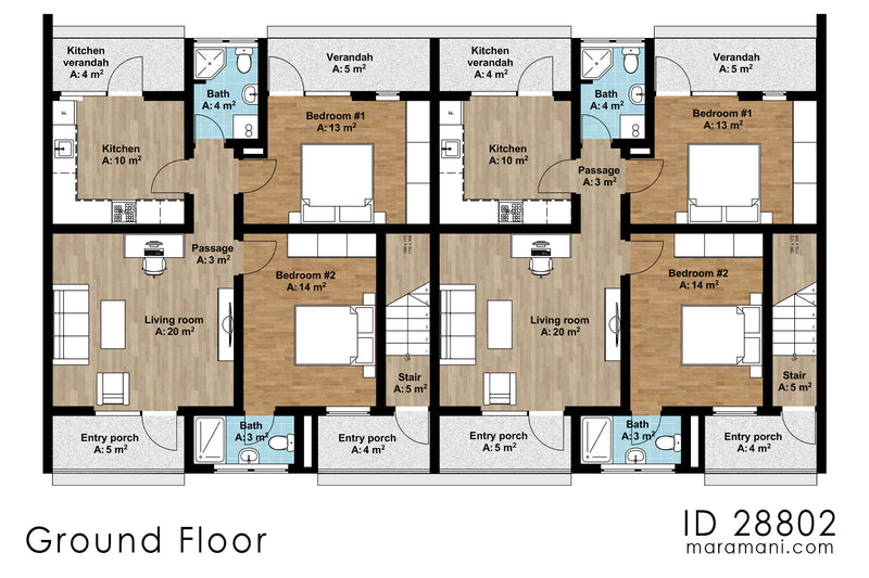 2 bedroom apartment building plan - ID 28802 - House plans by Maramani