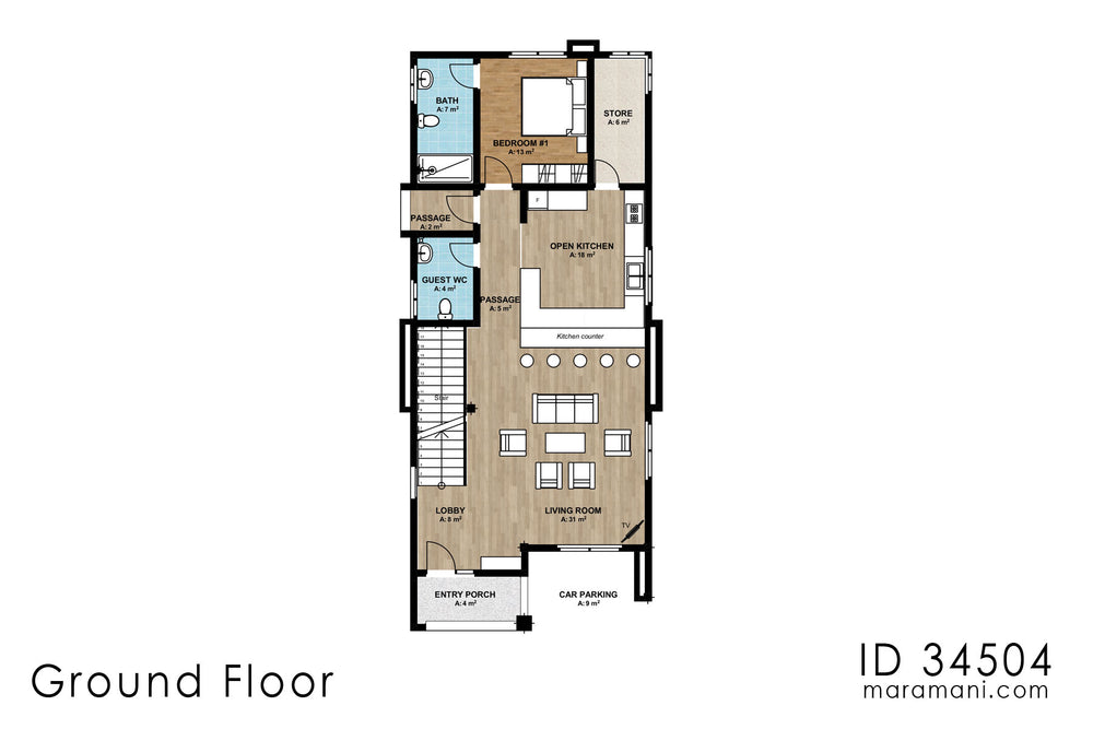 3-Storey 4-Bedroom House Plan - ID 34504 - Designs by Maramani