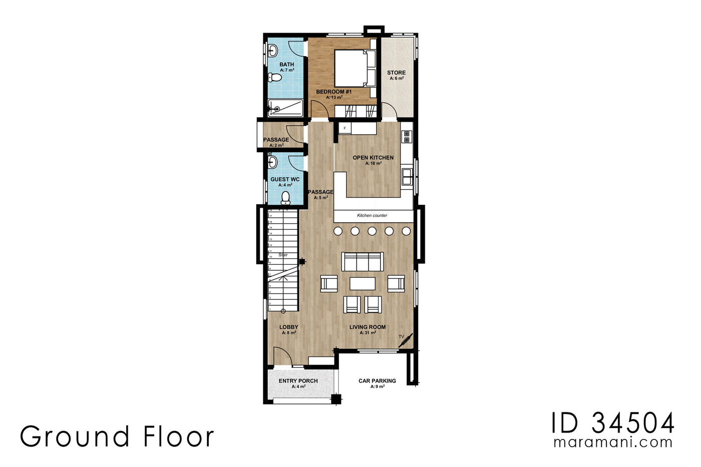 3-Storey 4-Bedroom House Plan - ID 34504 - Designs by Maramani