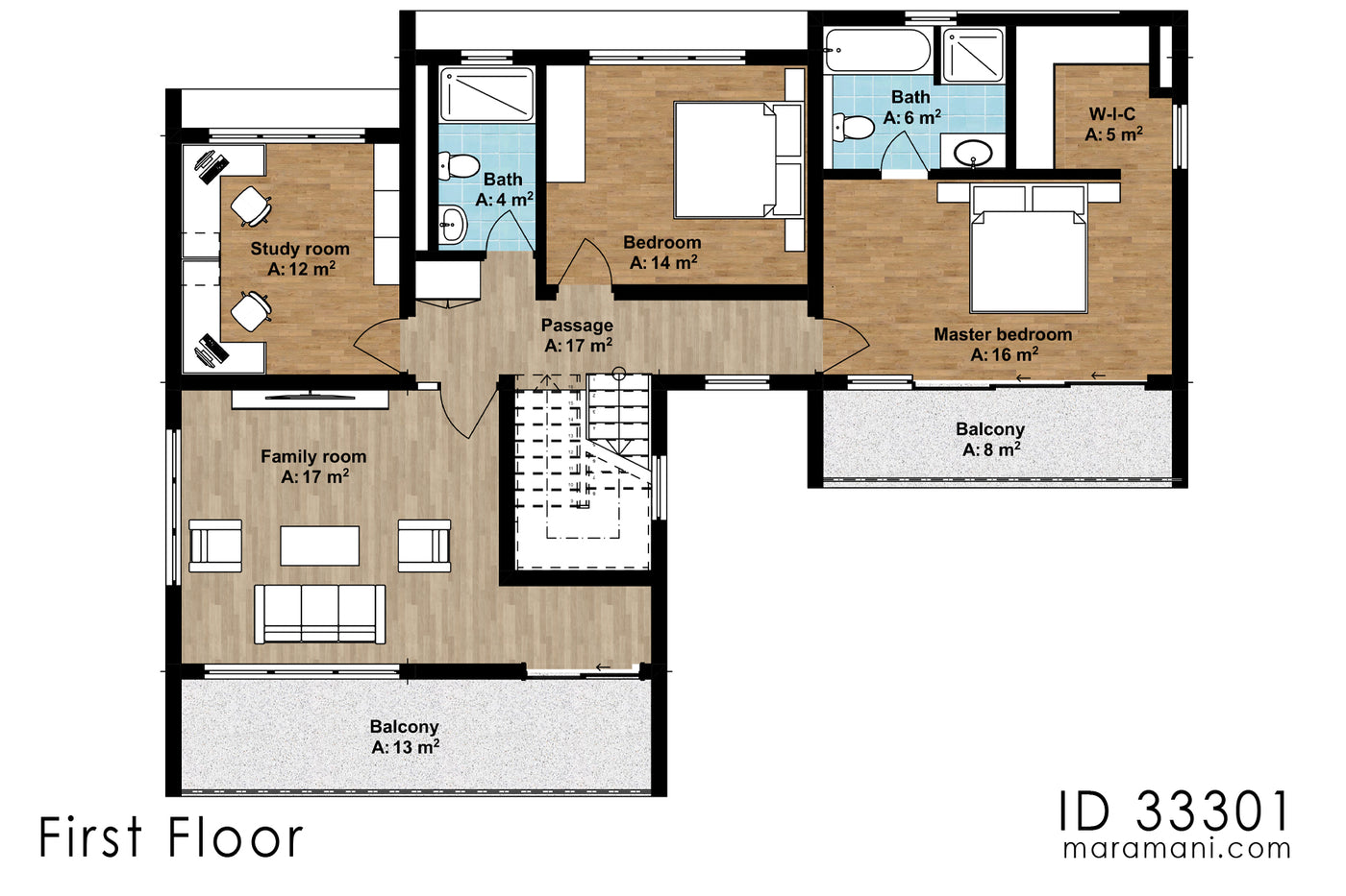 3 Bedroom House plan with roof terrace - ID 33301 - Design by Maramani