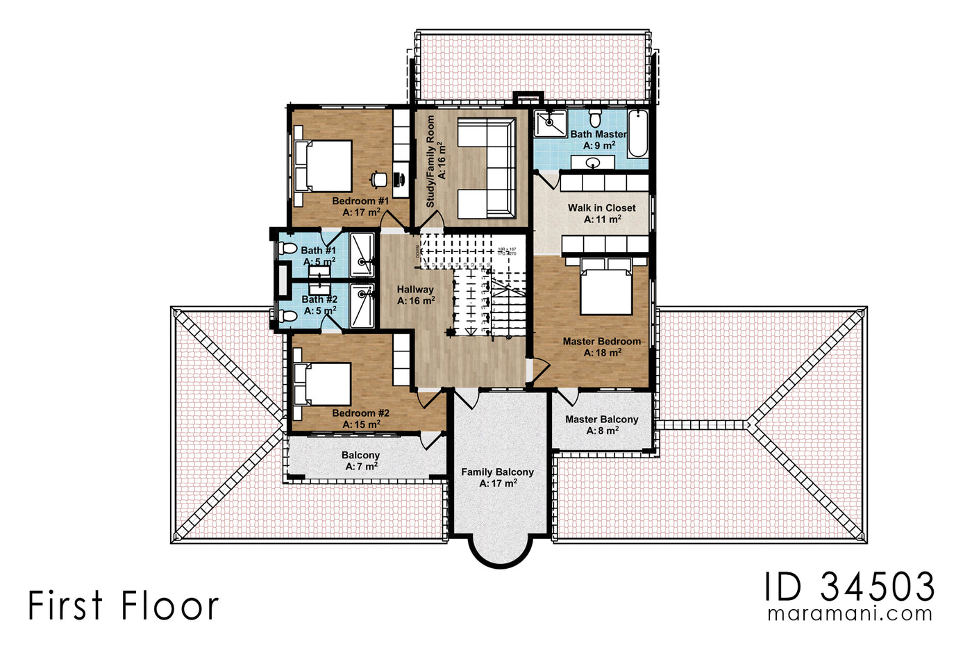 4 Bedroom modern house design - ID 34503 - Floor plan Maramani
