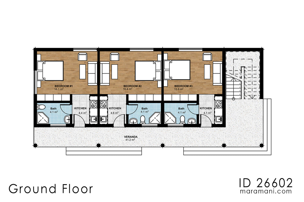 Modern Studio Apartment Block Design - ID 26602 - Plan by Maramani