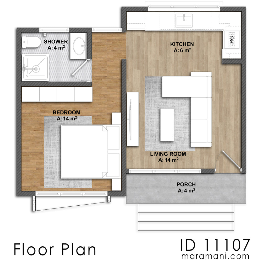 Simple One Bedroom Studio Apartment - ID 11107 - Plan by Maramani.com