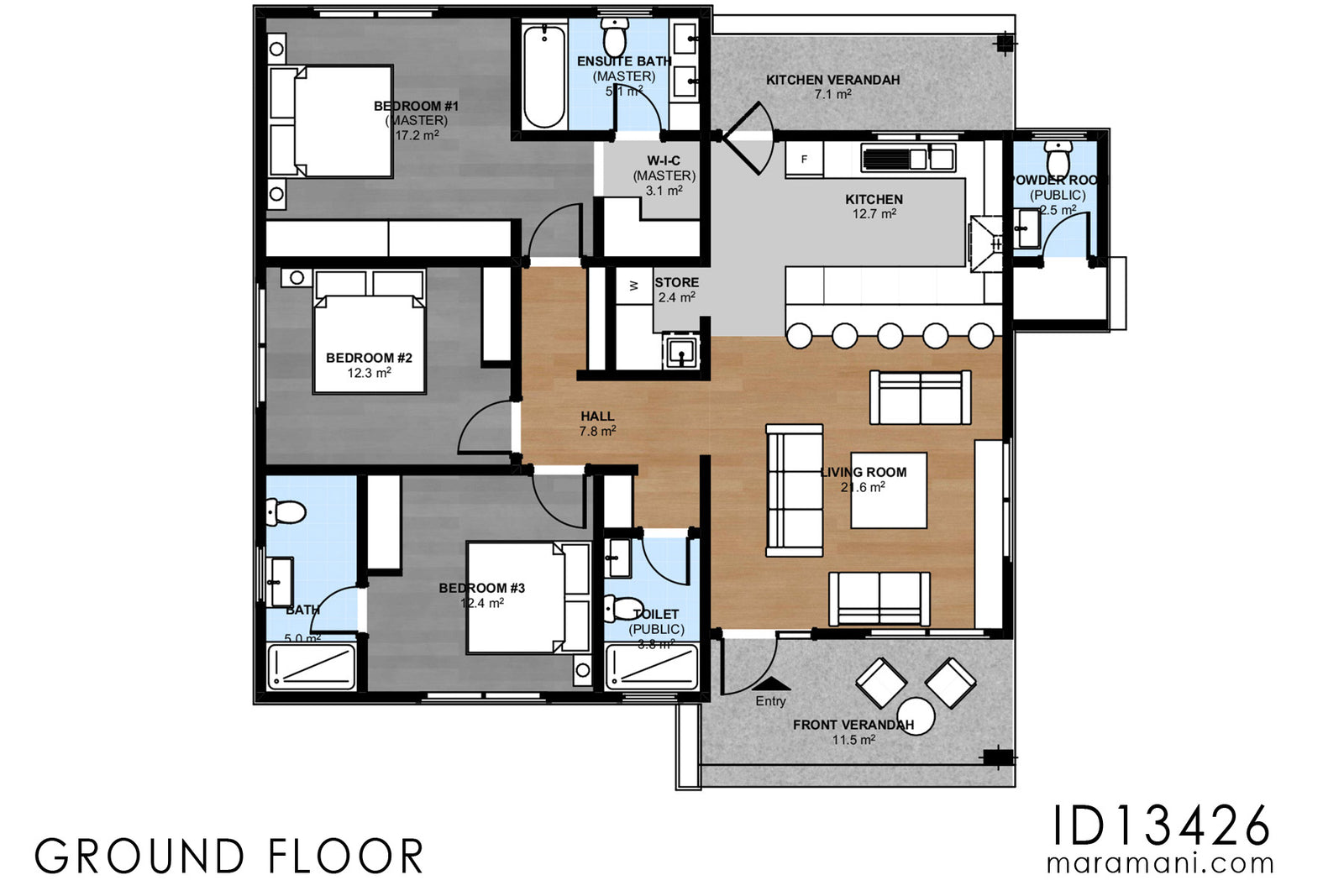 3-Bedroom House Plan - ID 13426 - By Maramani SEO