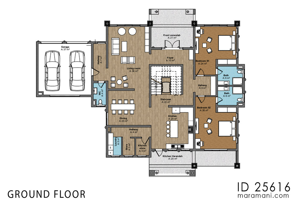 Two-story 5-bedroom house plan ID-25616