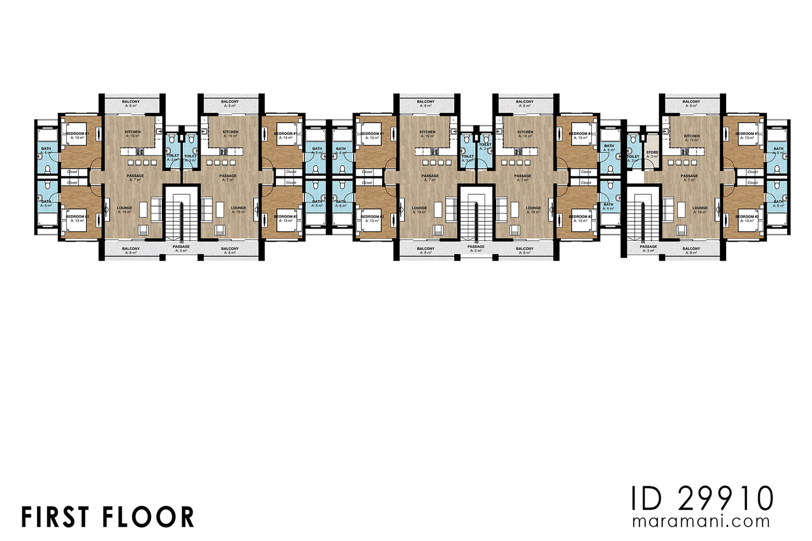 10 Unit, 2-Story Apartment Block Plan – ID 29910