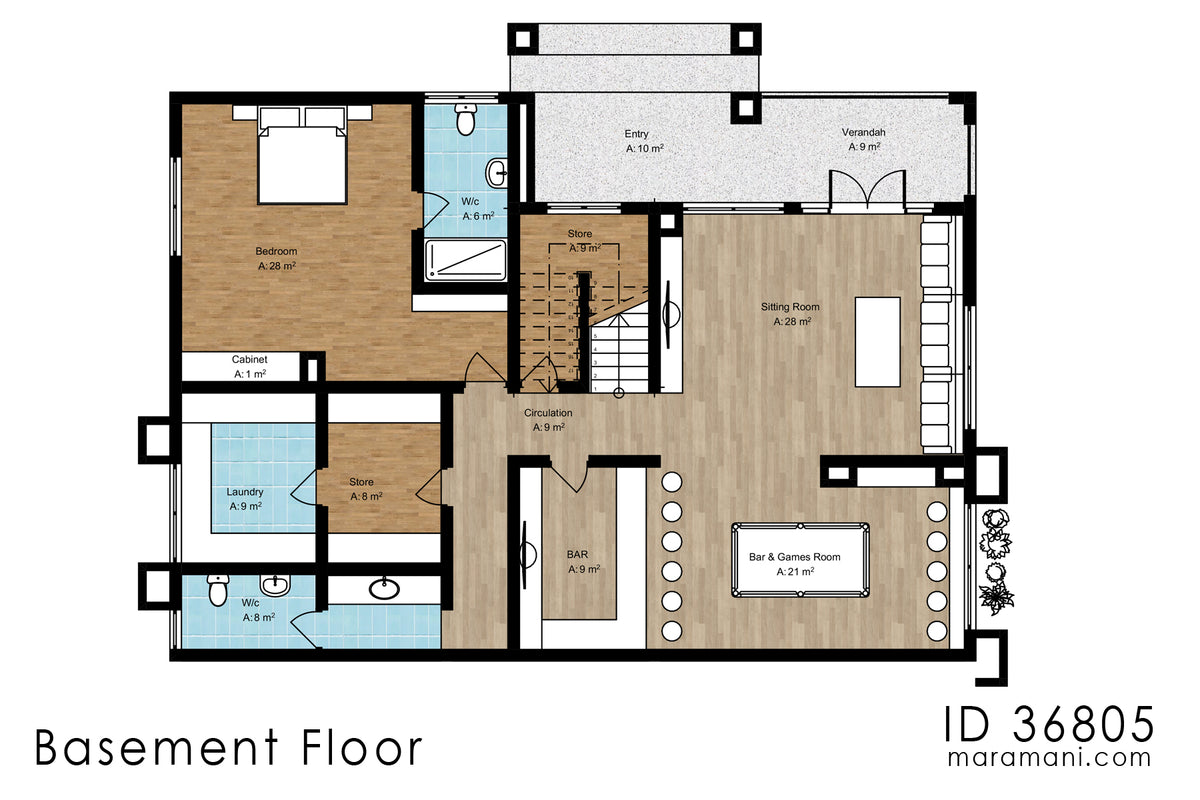 Luxurious 6-Bedroom, 3-Story House Plan - ID 36805