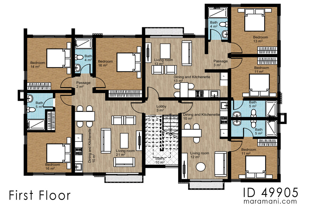 10-Apartments 4-Story Building Plan - ID 49905 - By Maramani