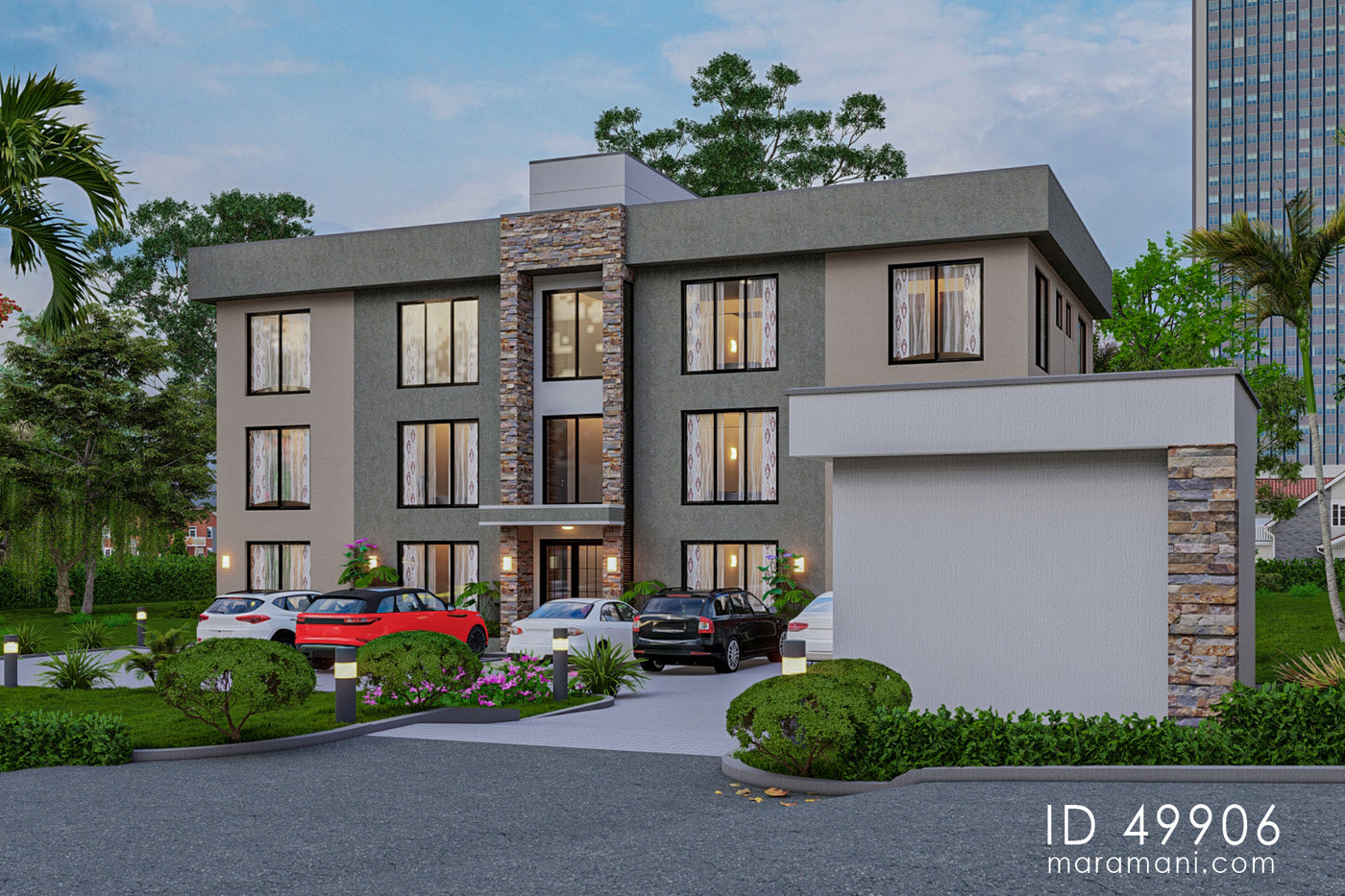 12-Bedrooms, 4-Story Apartment Block Plan - ID 49906