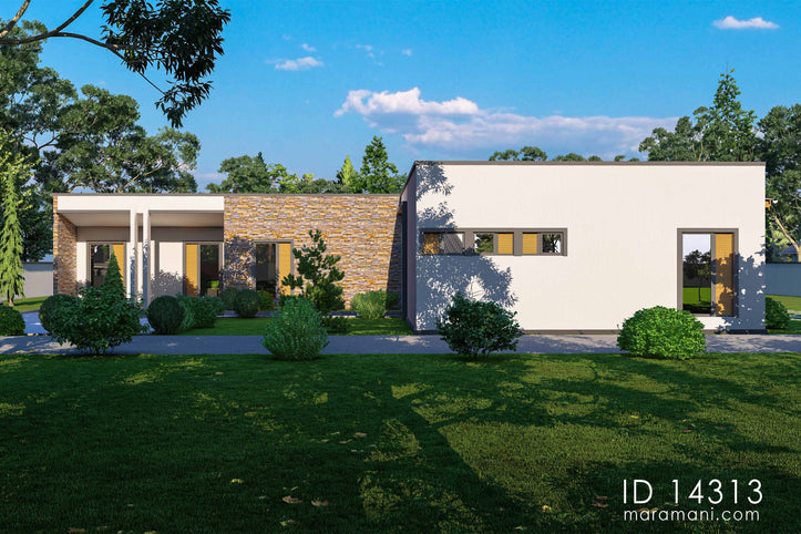 L-Shaped 4 Bedroom House - 1D 14313 - Floor plan by Maramani