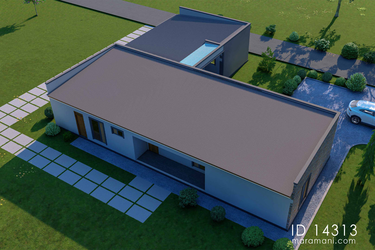 L-Shaped 4 Bedroom House - 1D 14313 - Floor plan by Maramani