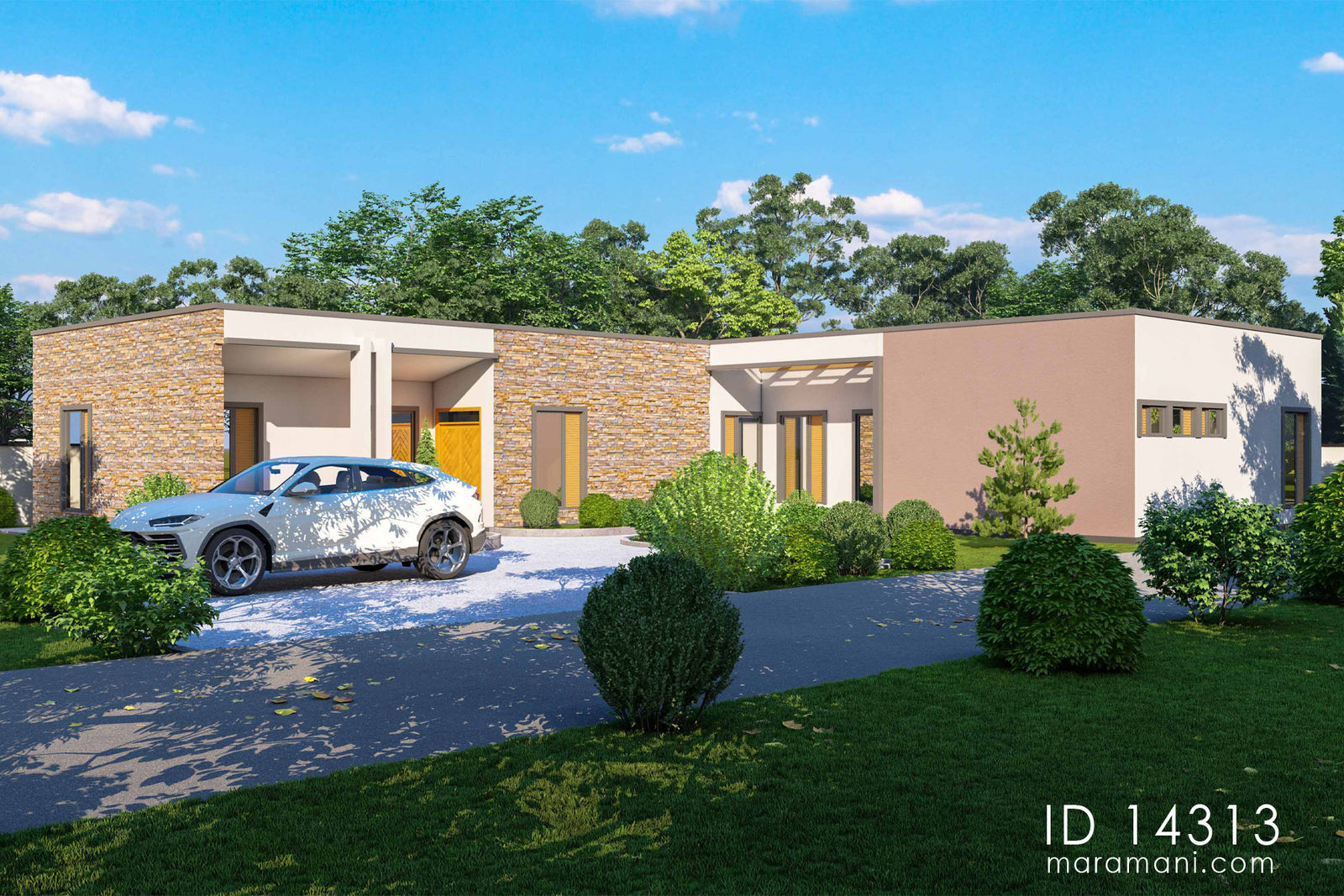 L-Shaped 4 Bedroom House - 1D 14313 - Floor plan by Maramani