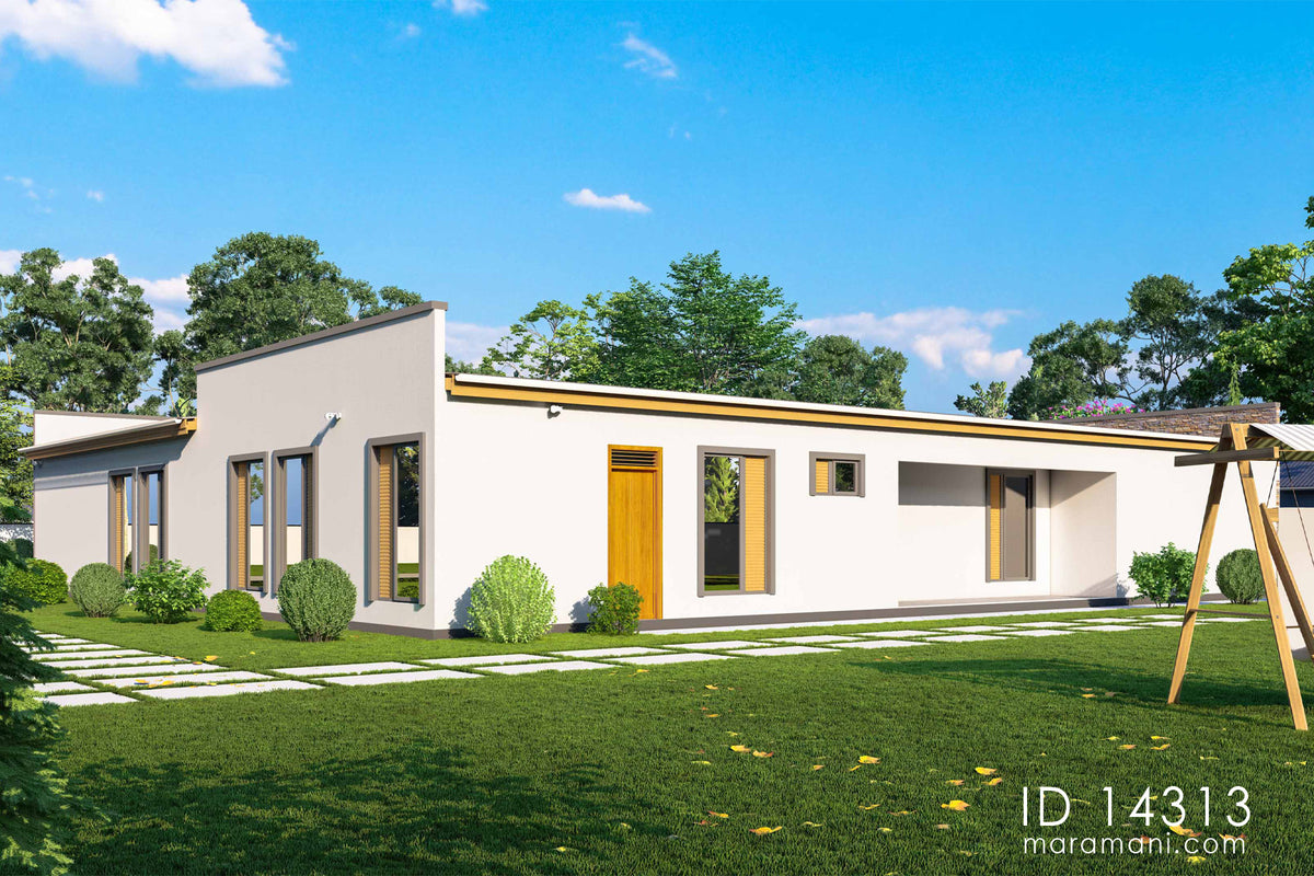 L-Shaped 4 Bedroom House - 1D 14313 - Floor plan by Maramani