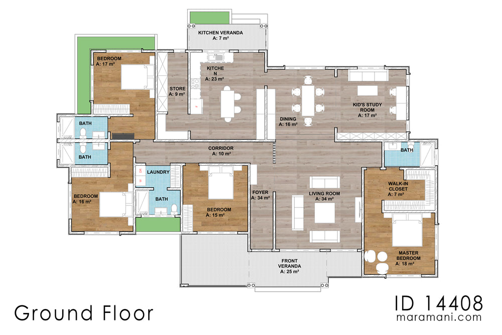 Private 4 Bedroom 4 Bath Residential House Plan - ID 14408