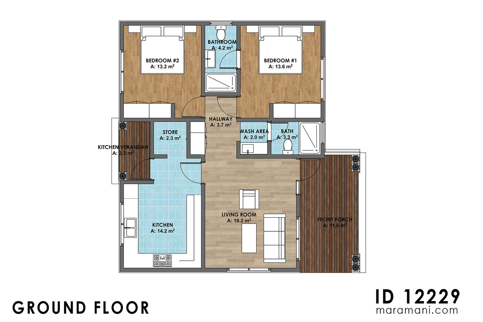 Tanzanian 2-Bedroom House Plan - ID 12229 - Designs Maramani