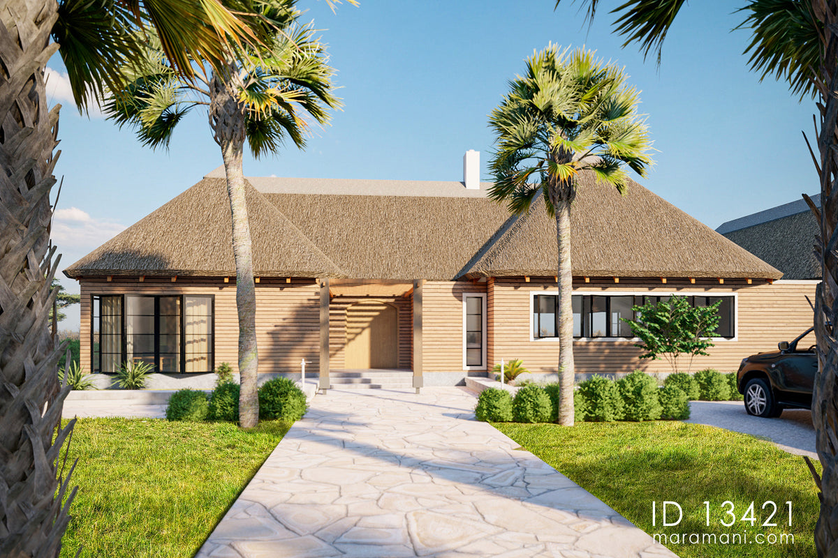 Thatch roof 3 bedroom house - ID 13421 - Plans by Maramani.com