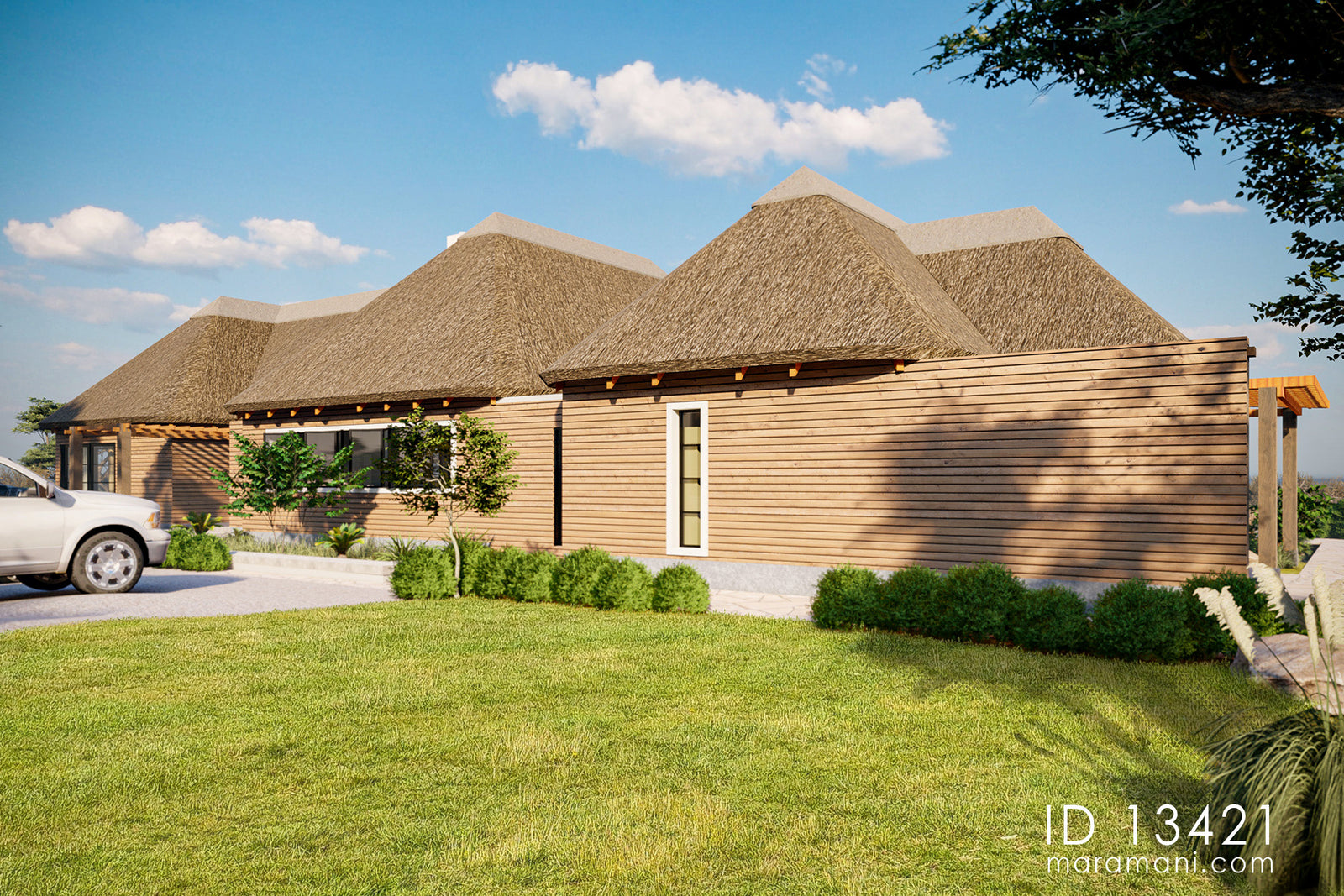 Thatch roof 3 bedroom house - ID 13421 - Plans by Maramani.com