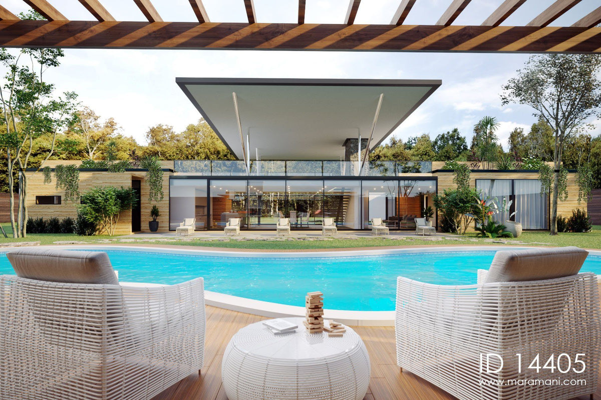 4 Bedroom glass facade house - ID 14405 - House Plans by Maramani