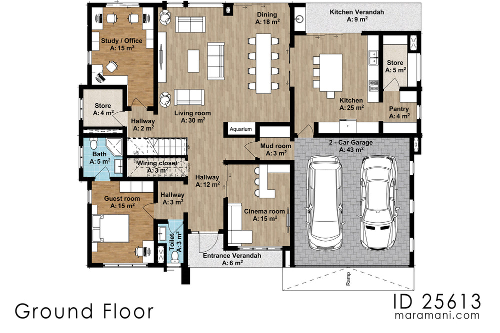 A Contemporary 5-Bedroom house plan - ID 25613 design by Maramani