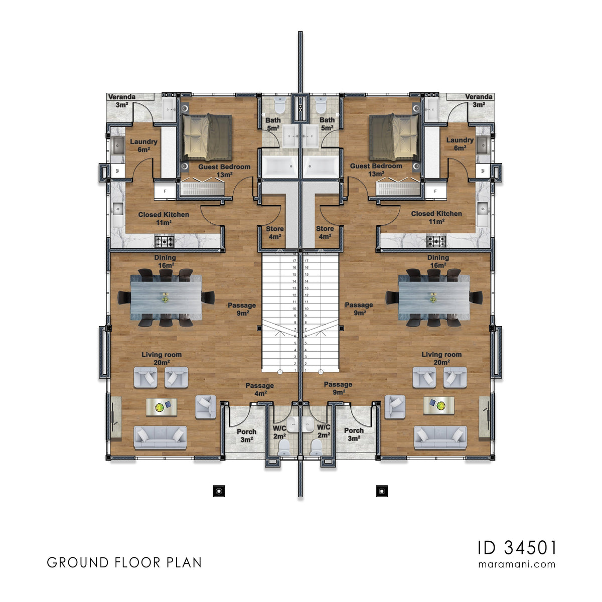 4 Bedroom Duplex Plan - ID 34501 - Design by Maramani.com