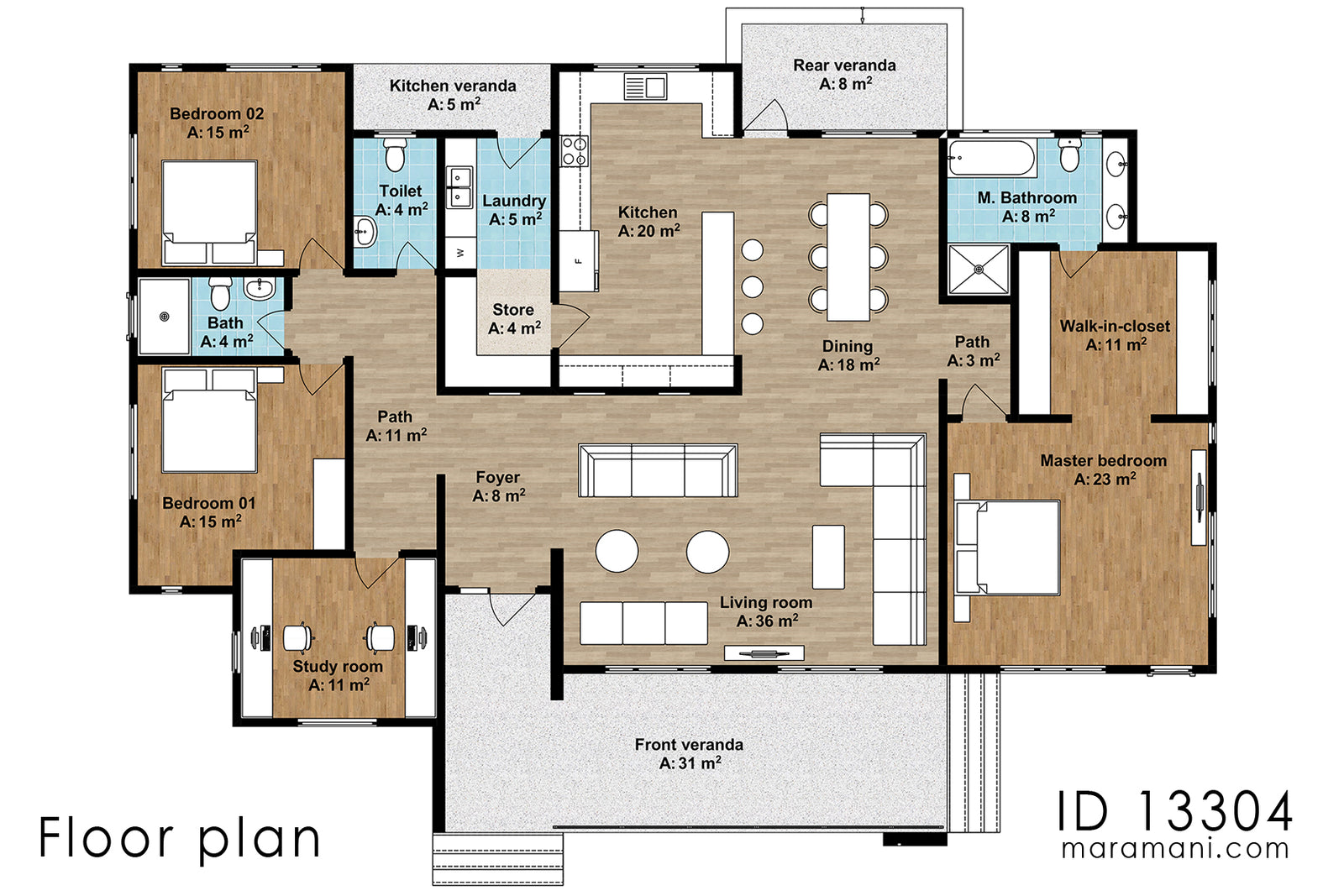 A Contemporary 3 bedroom house plan ID 13304 - Designs by Maramani.com