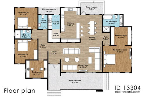 A Contemporary 3 bedroom house plan ID 13304 - Designs by Maramani.com