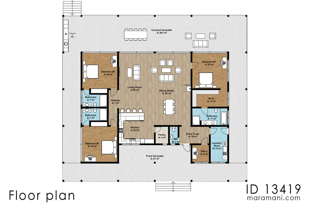 Minimalist 3 Bedroom house plan - ID 13419 - Designs by Maramani.com