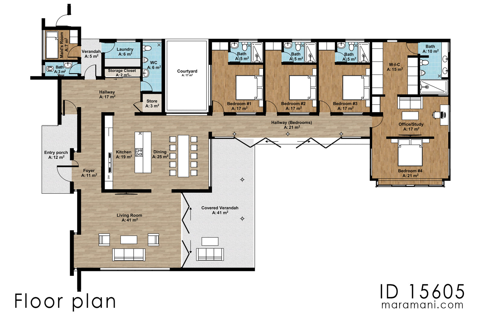 Contemporary Single Storey 5 Bedroom House- ID 15605 -Plan by Maramani
