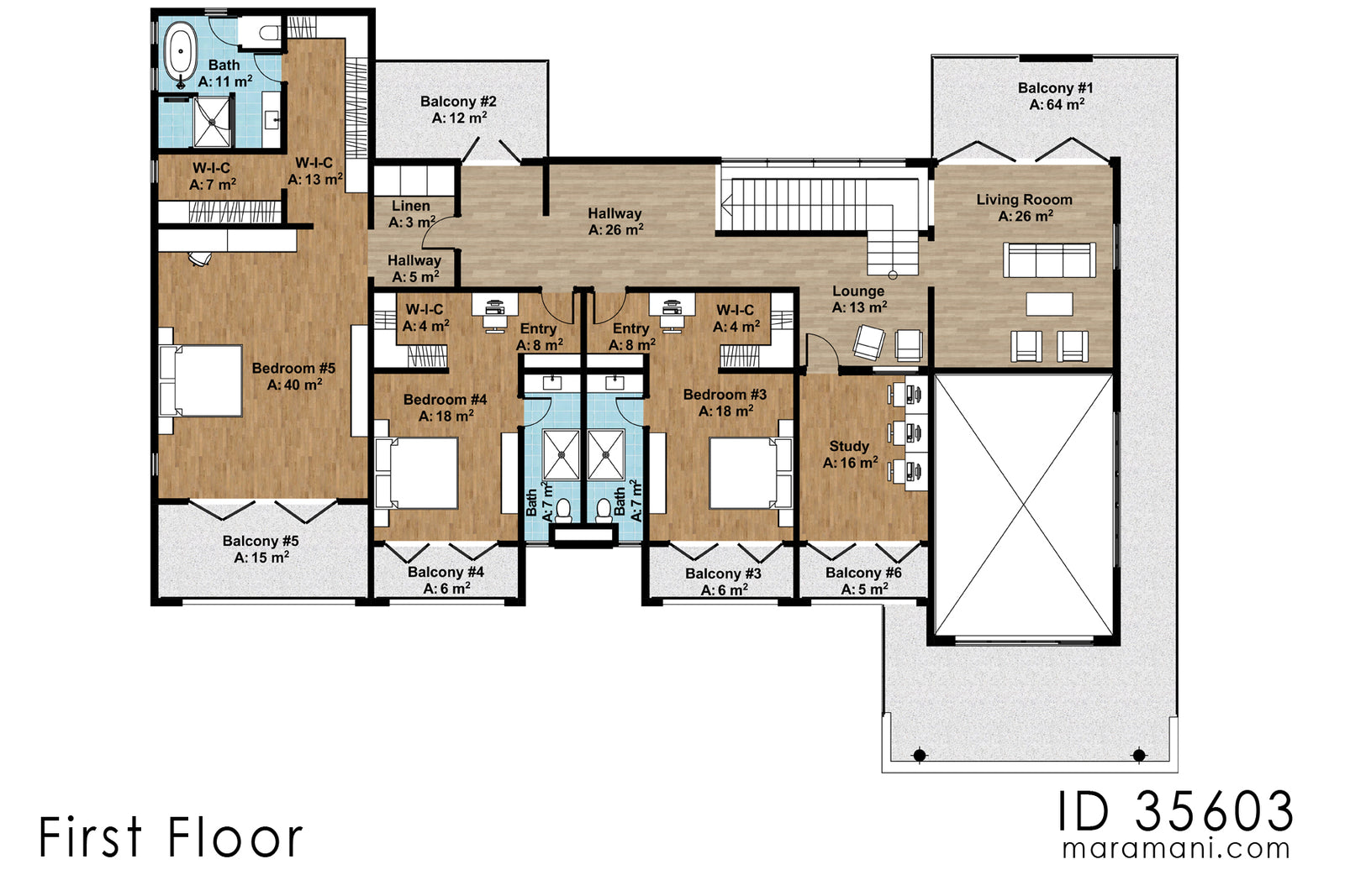 Contemporary 5 bedroom house design - ID 35603 - Plan by Maramani.com