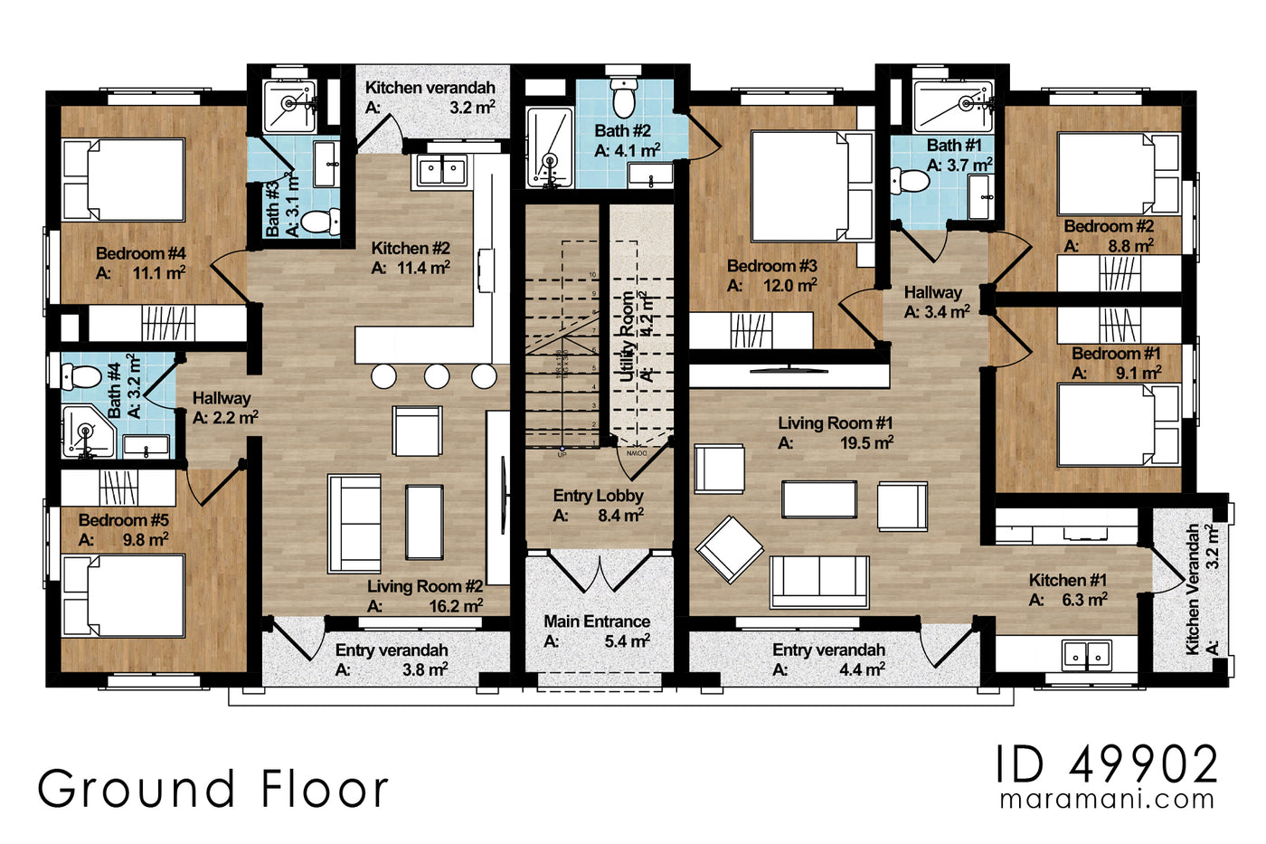 6-plex Apartments building - ID 49902 - Design by Maramani.com