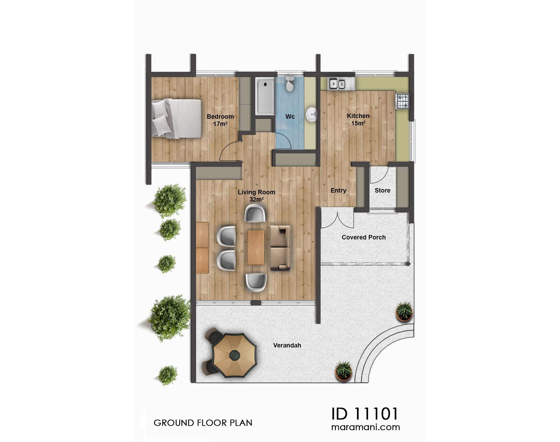 Simple floor plan 1 bedroom - ID 11101 - House Designs by Maramani
