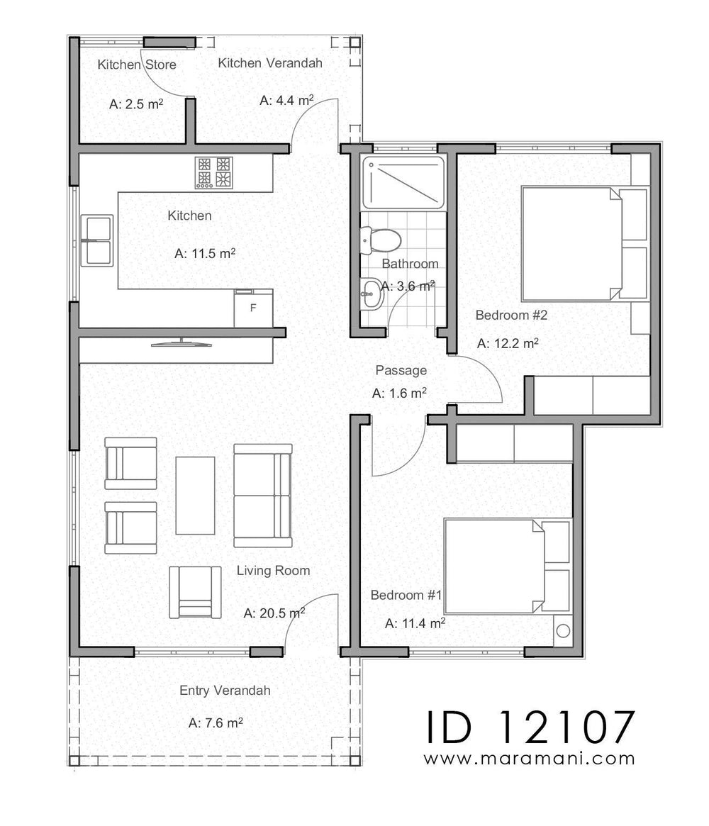 Small house floor plan - ID 12107 - Designs by Maramani.com