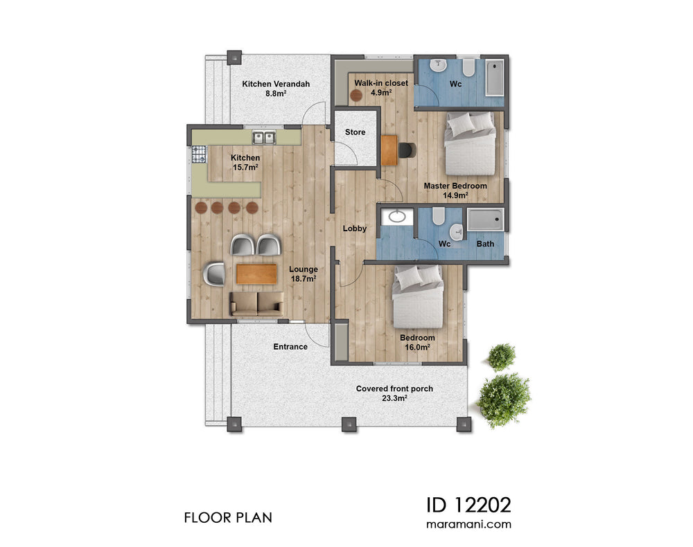 Small Two Bedroom House - ID 12202 - Floor Plans by Maramani