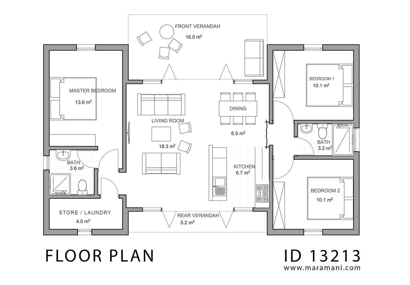 Beautiful 3 bedroom house - ID 13213 - Open plan with french doors