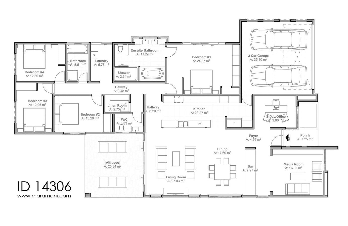 4 bedroom house plan - ID 14306 - House Designs by Maramani