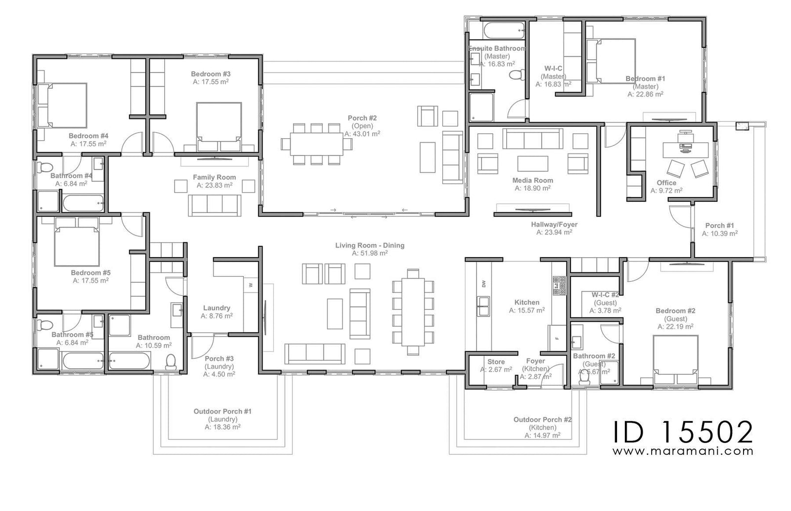 5 bedroom house plan 1 story - ID 15502 - House Plans by Maramani
