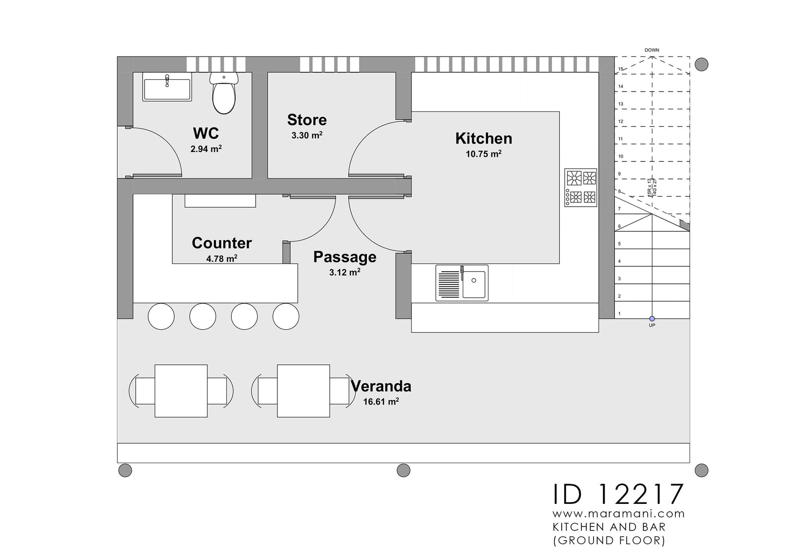 Hostel rooms and kitchen - ID 12217 - House plans by Maramani.com