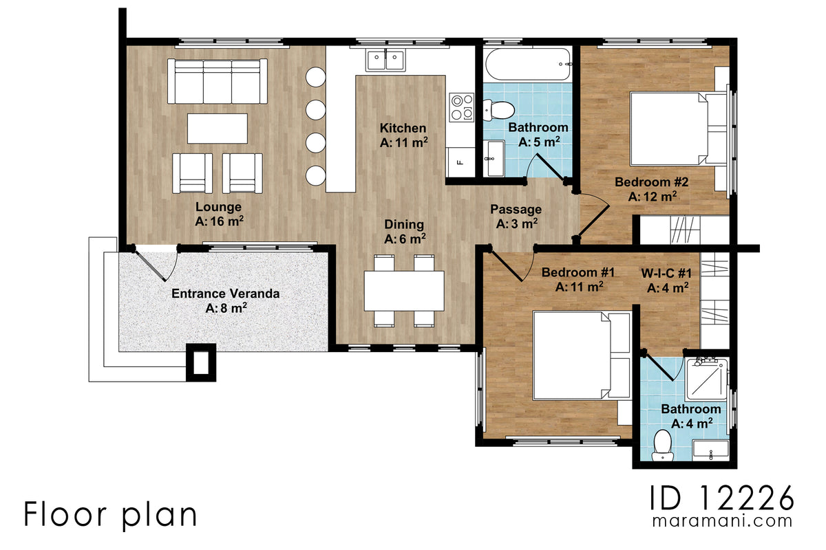 Modern 2 bedroom house plan - ID 12226 - Design by Maramani.com